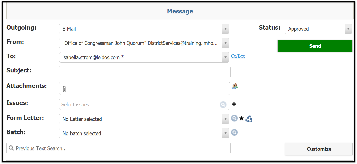 Sending a Message via a Service Record