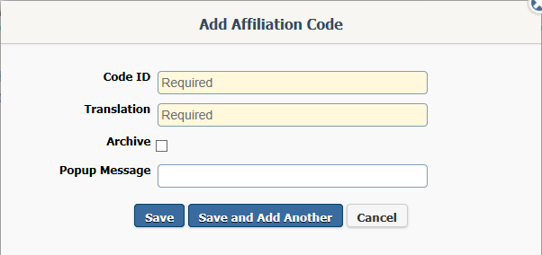 Add Affiliation Codes